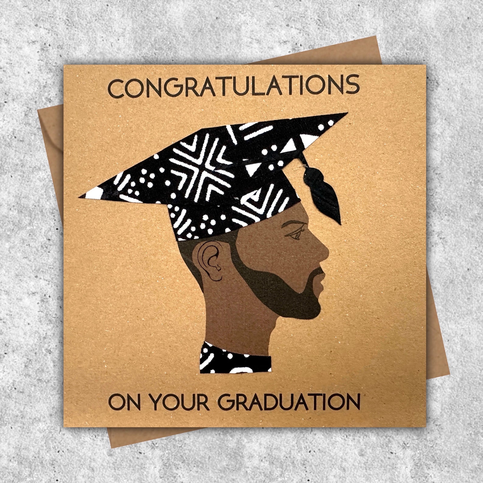 Black Man Graduation Card, Made With Black and White African Fabric ...