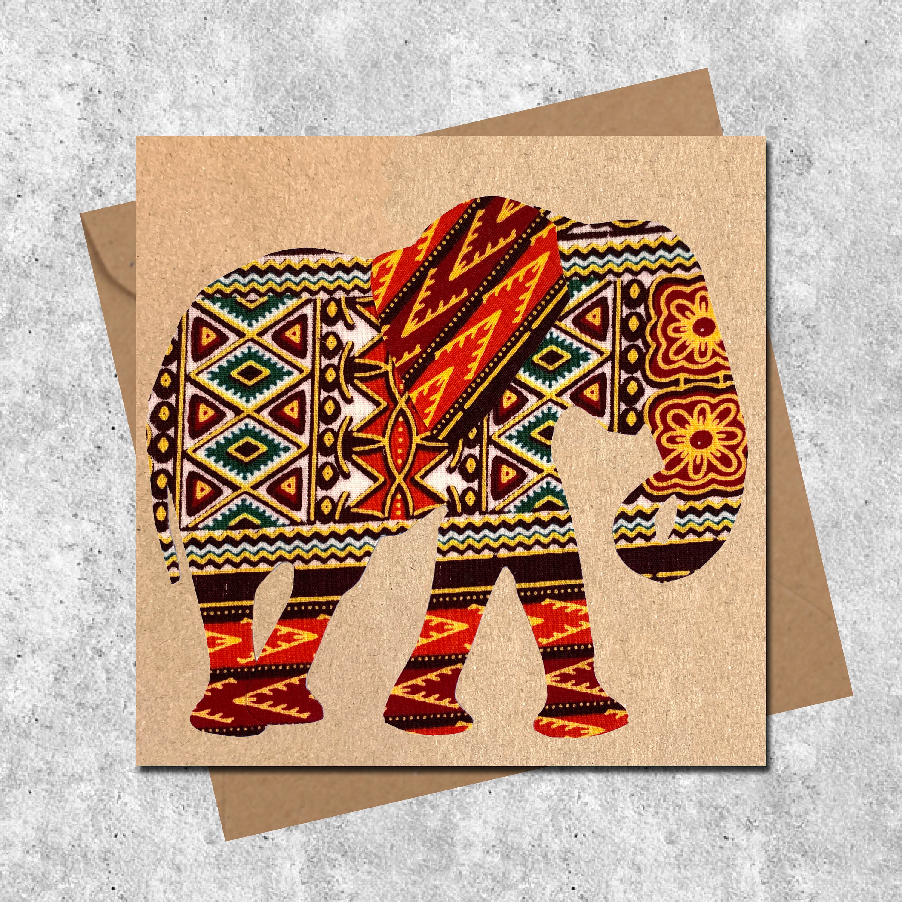 Elephant Card, Cut From African Dashiki Fabric in Assorted Colours ...