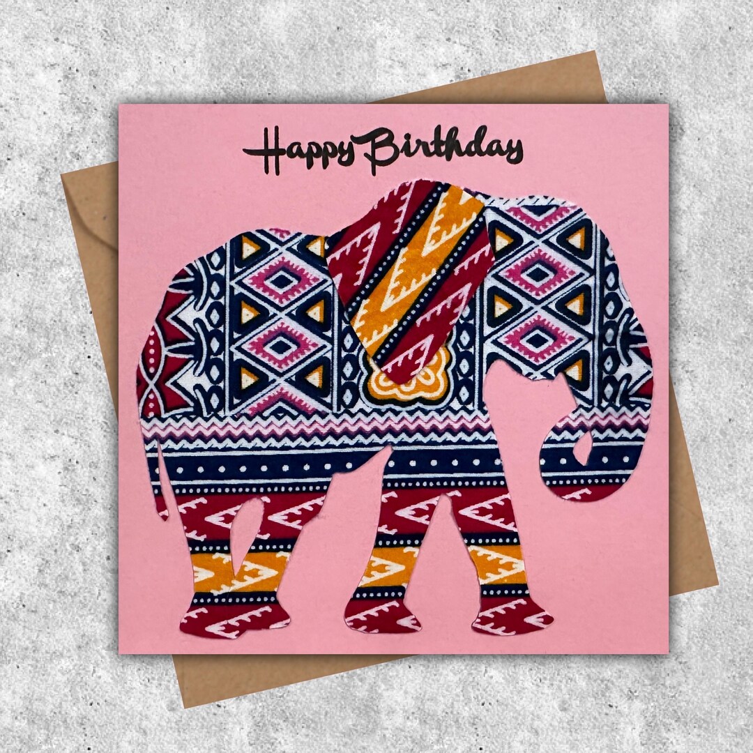 Elephant Card, Cut From African Dashiki Fabric in Assorted Colours ...