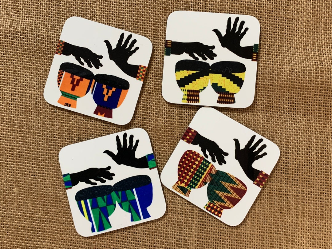 Pack of 4 African Drum Coasters, Originally Cut From African Fabric, 2 ...