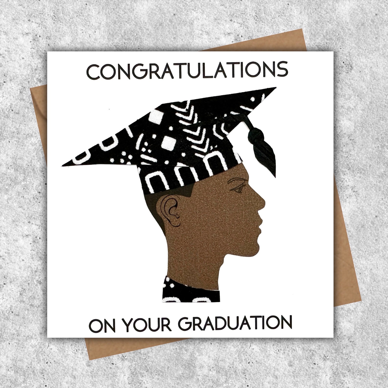 Black Man Graduation Card, Made With Black and White African Fabric ...