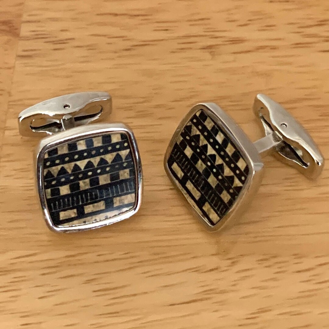 Black and Ecru African Cufflinks, Stainless Steel Cuff Links, Wedding ...