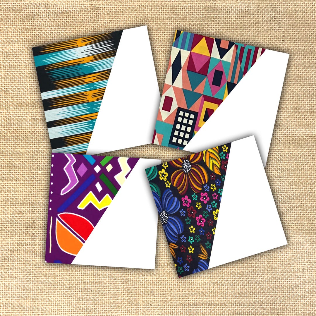 Pack of Four African Fabric Cards, Diagonal Design, Minimalist Vibe ...