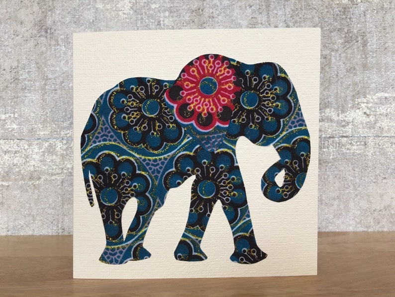 Elephant Card in Floral Multi African Print Fabric Elephant - Etsy