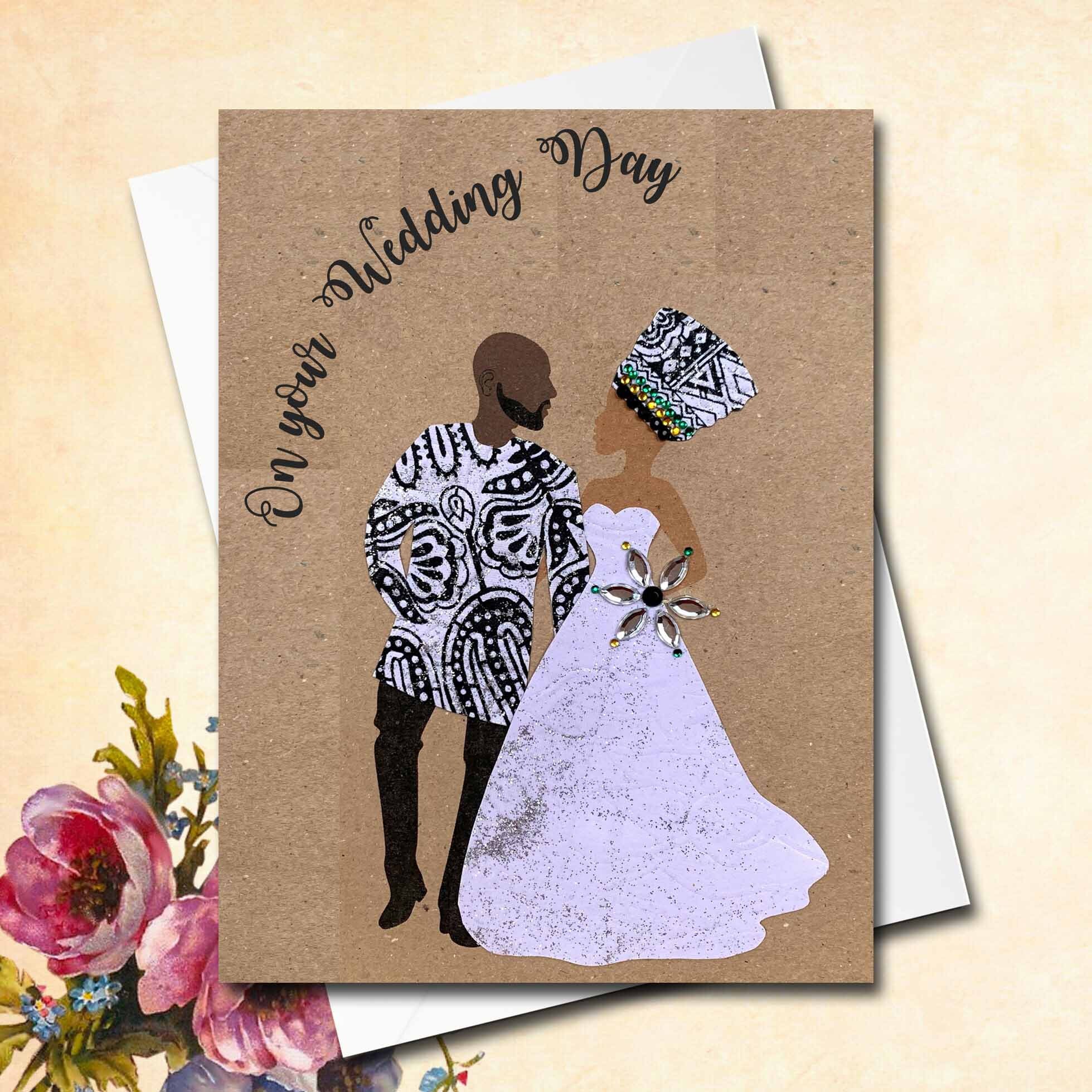 Black Couple Wedding Card, Skin Shade and Dress Choices, Traditional ...