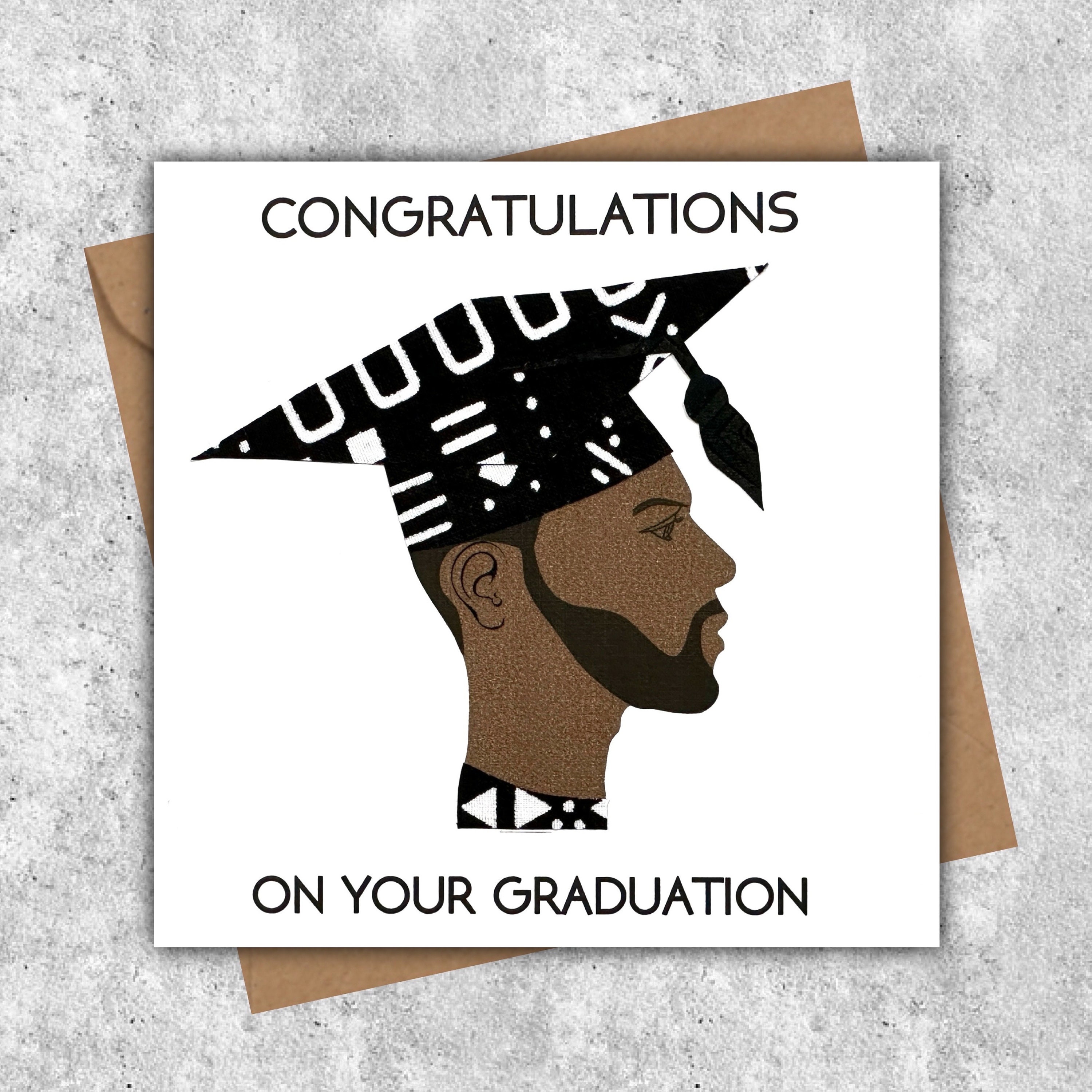 Black Man Graduation Card, Made With Black and White African Fabric ...