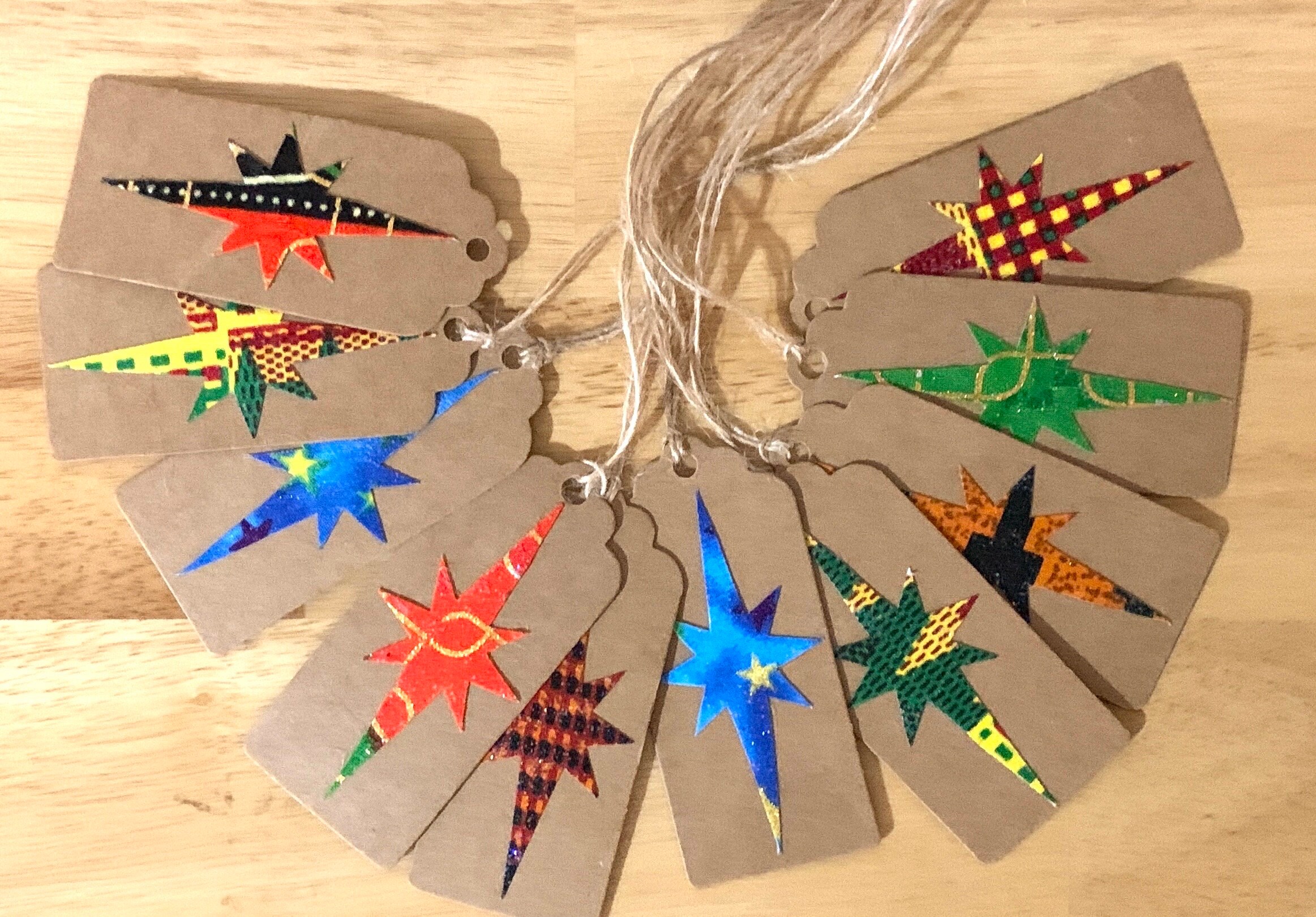 Pack of Ten African Fabric Gift Tags, Diagonal or Star Shape, Ankara ...