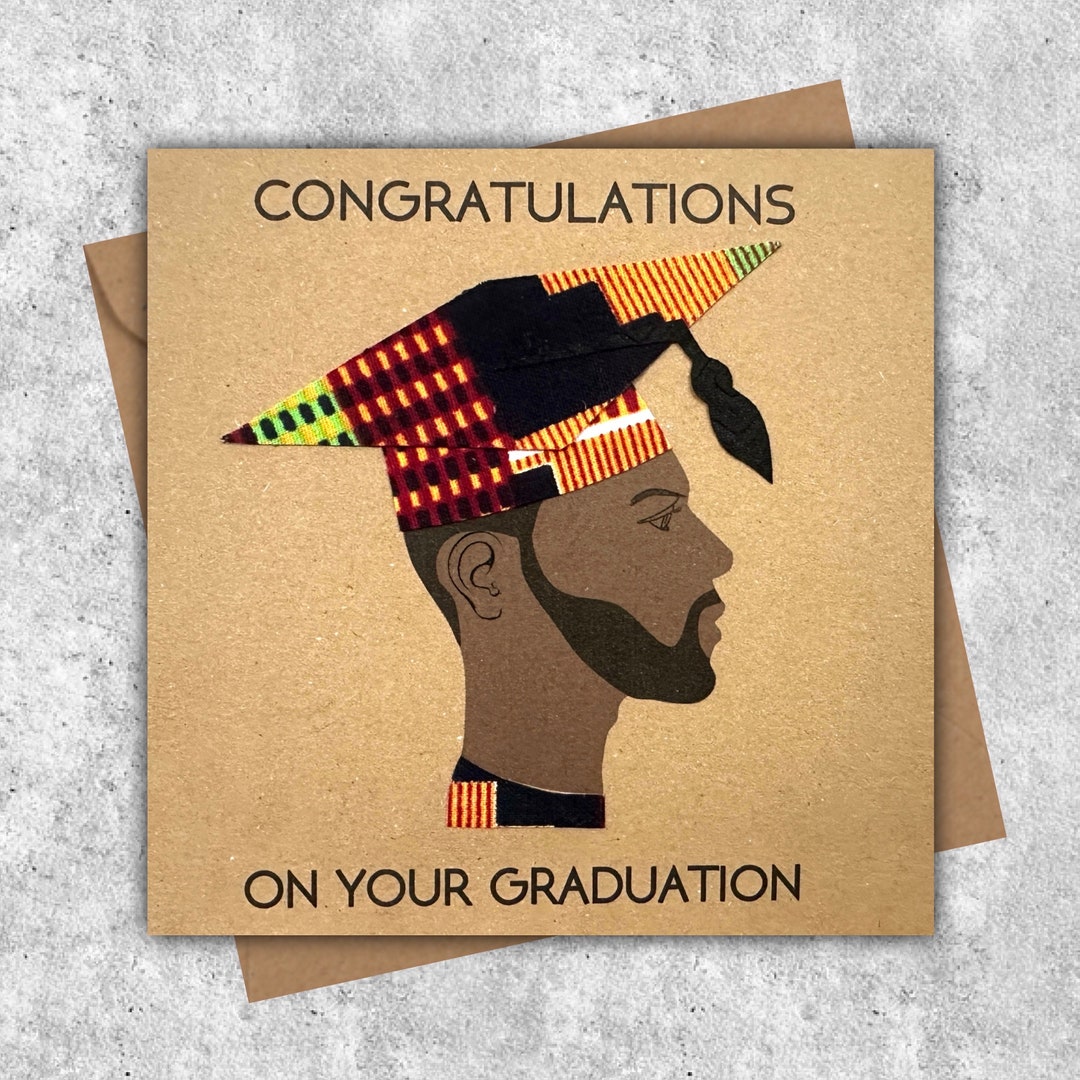 Graduation Card for Black Man, Made With African Fabric, Afrocentric ...
