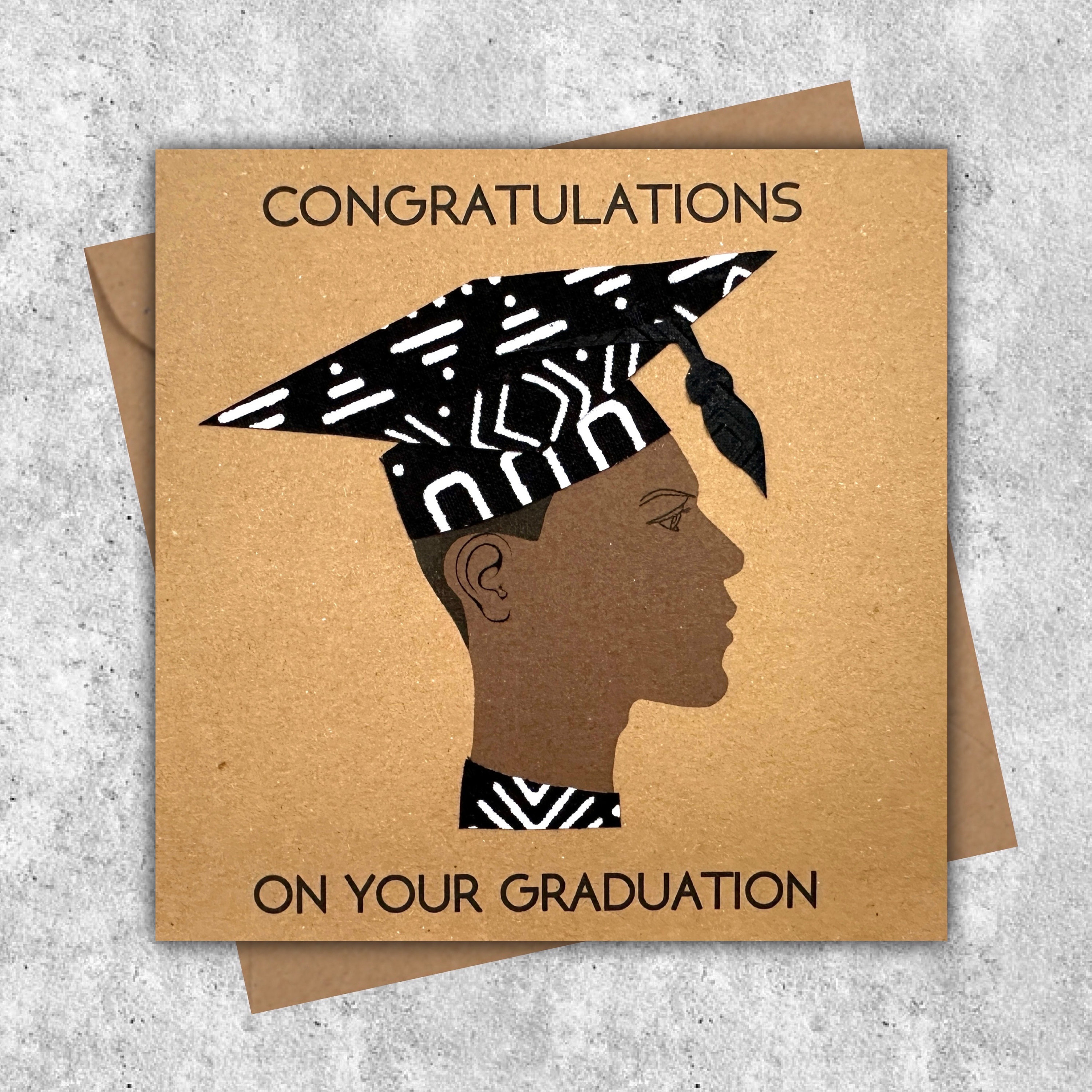 Black Man Graduation Card, Made With Black and White African Fabric ...