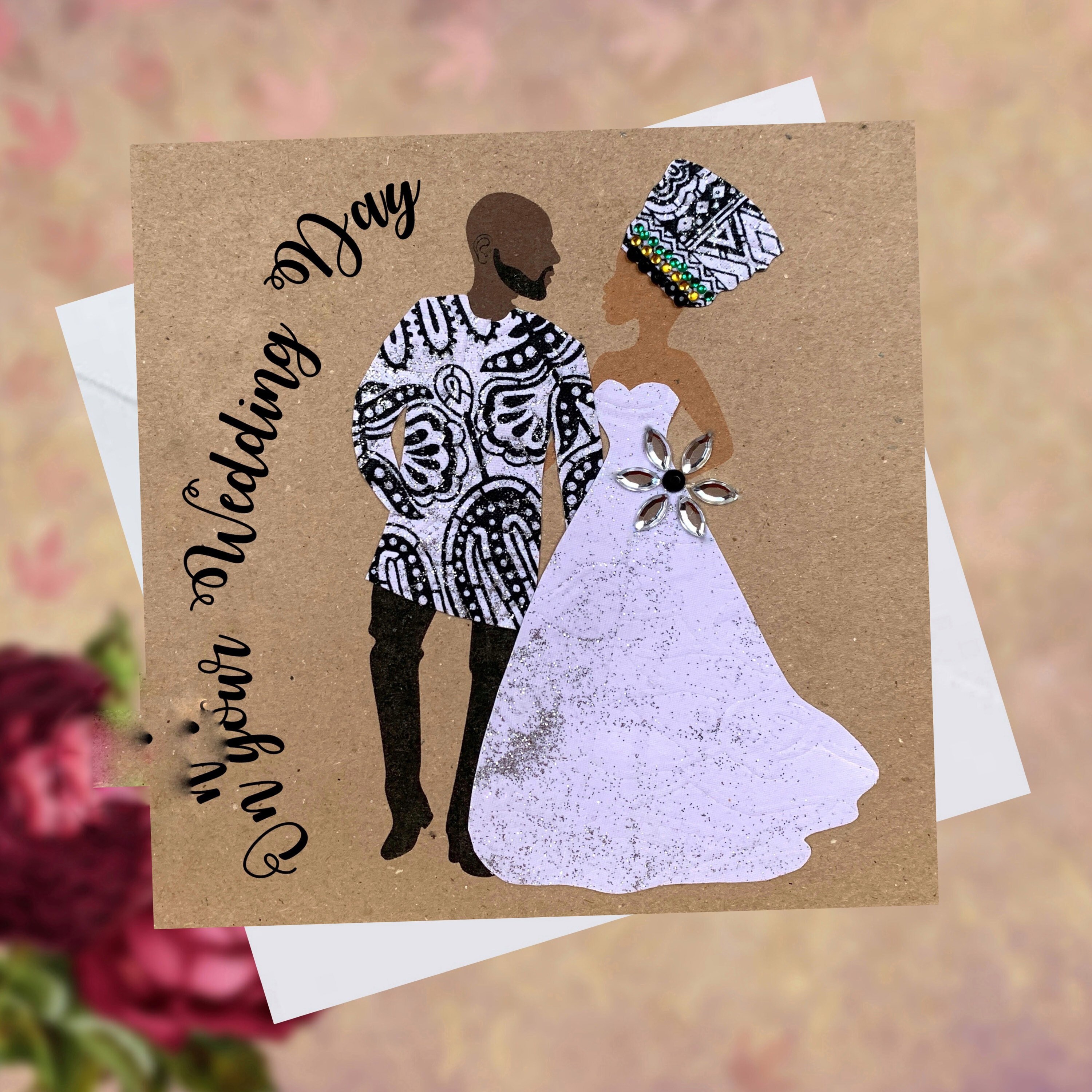 African couple wedding card 9 skin shade choices two dress | Etsy