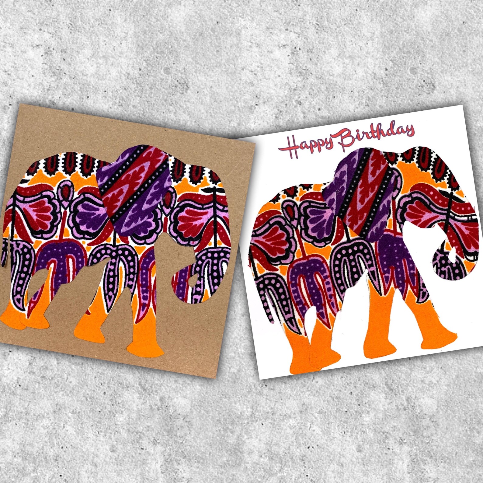 Elephant Card, Cut From African Dashiki Fabric in Assorted Colours ...