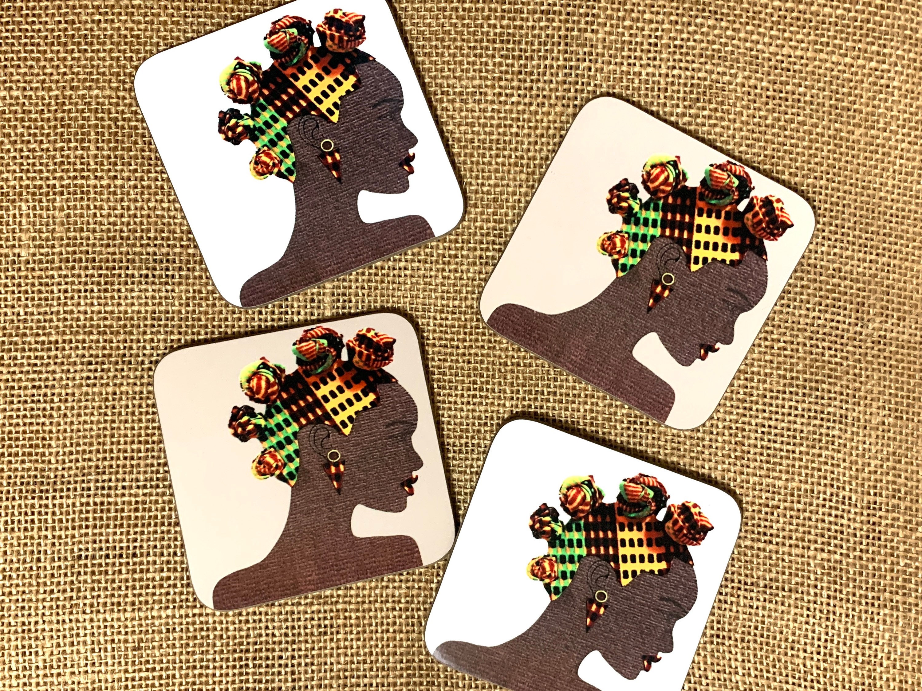 Pack of four Bantu Knot coasters African hairstyle drinks | Etsy