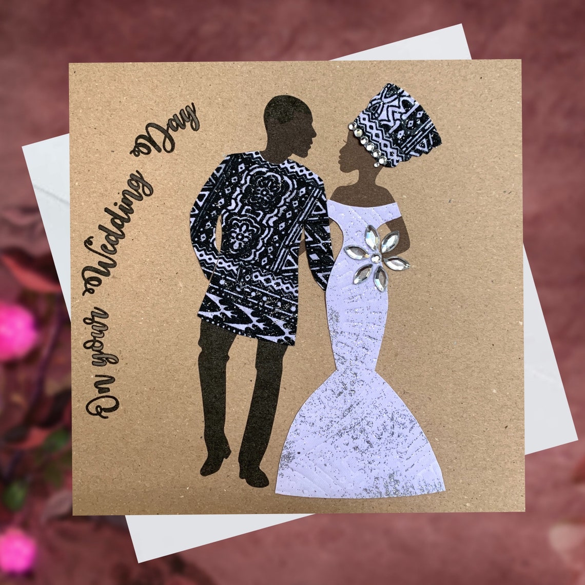 African couple wedding card 9 skin shade choices two dress | Etsy
