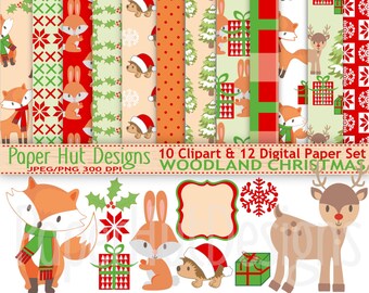 Christmas Owl Digital Papers-Christmas Clipart-Holiday Papers | Etsy