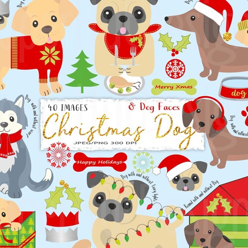 Christmas Dog Clipartchristmas Puppies Clip Artholiday Puppy - Etsy