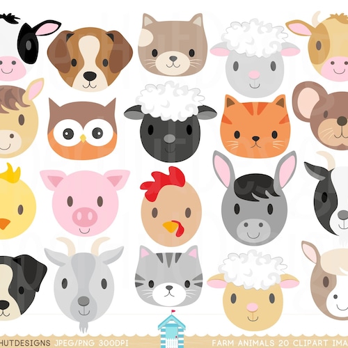 Farm Animal Faces Clipart-farm Animals Clip Art nursery Clip - Etsy