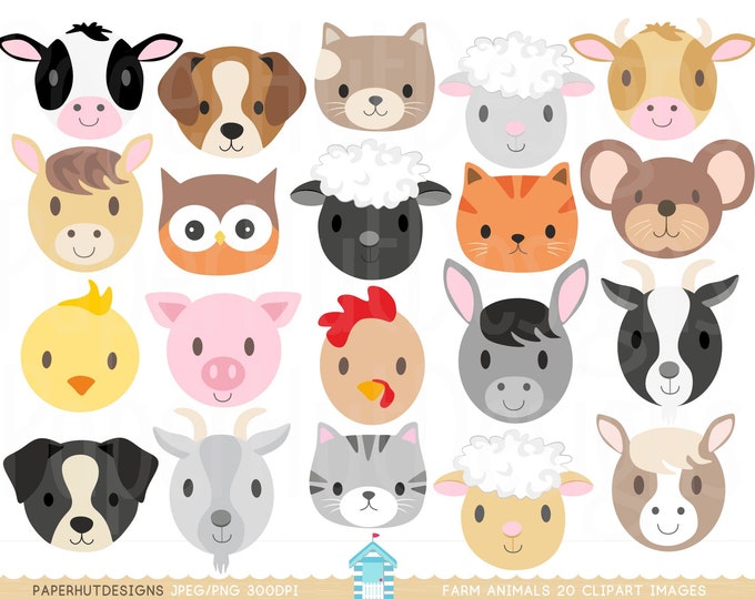 Farm Animal Faces Clipart-farm Animals Clip Art nursery Clip - Etsy UK