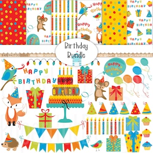 Birthday Clipart-birthday Bundle Clip Art and Digital Paper Set-cute ...