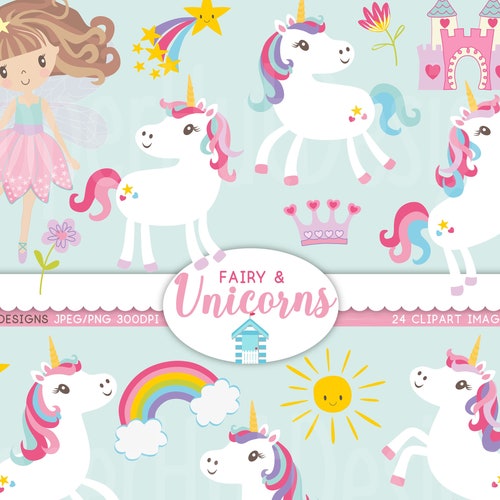 Fairy and Unicorns Clipart-unicorn and Fairy Clip Art Set - Etsy