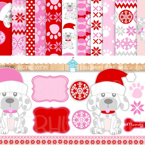 Dog Digital Papers Pet Puppy Clipart Red and Brown Theme - Etsy