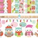 Christmas Owl Digital Papers-christmas Clipart-holiday Papers and Clip ...