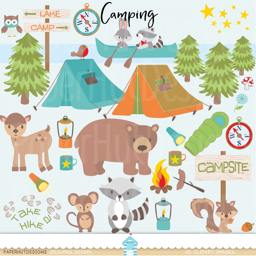 Boys Camping Clipart- Boys Camping Clip Art-cute Forest Animals-bear ...