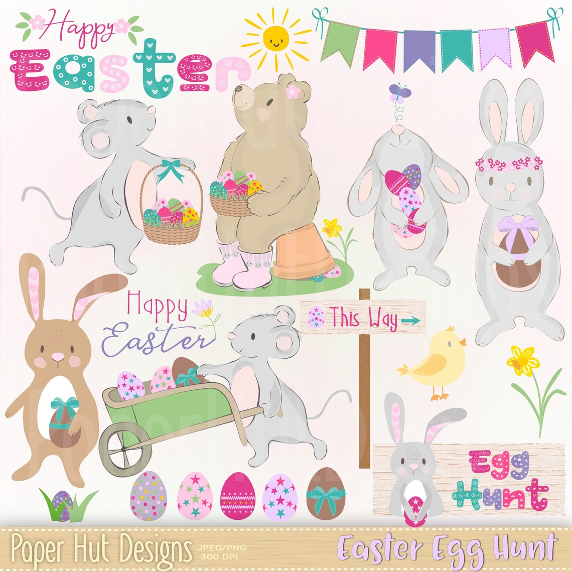 Easter Clipart-Easter Clip Art-Easter Egg Hunt-Bunny | Etsy