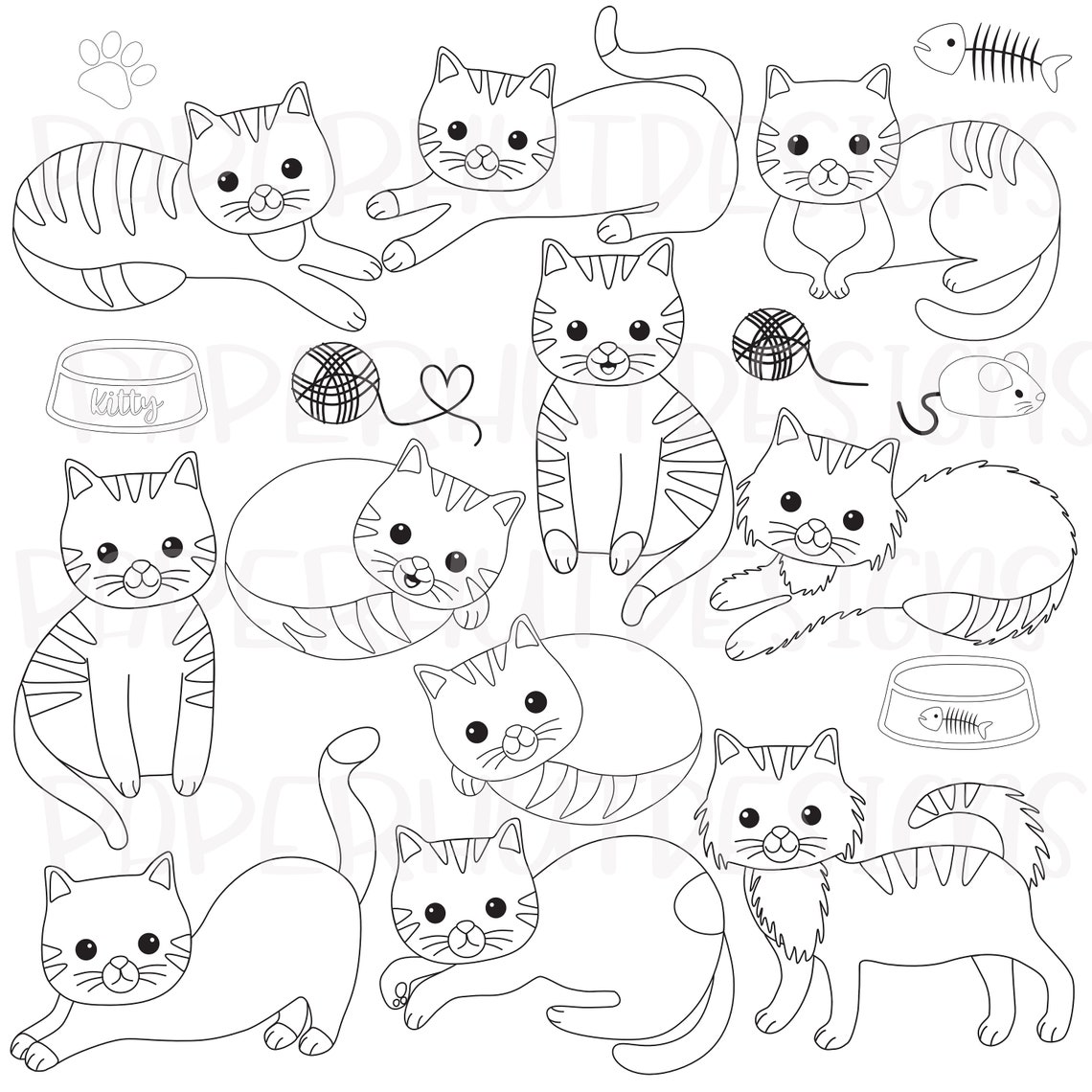 Cats Digital Stampskitten Digital Stampskitties Digital - Etsy