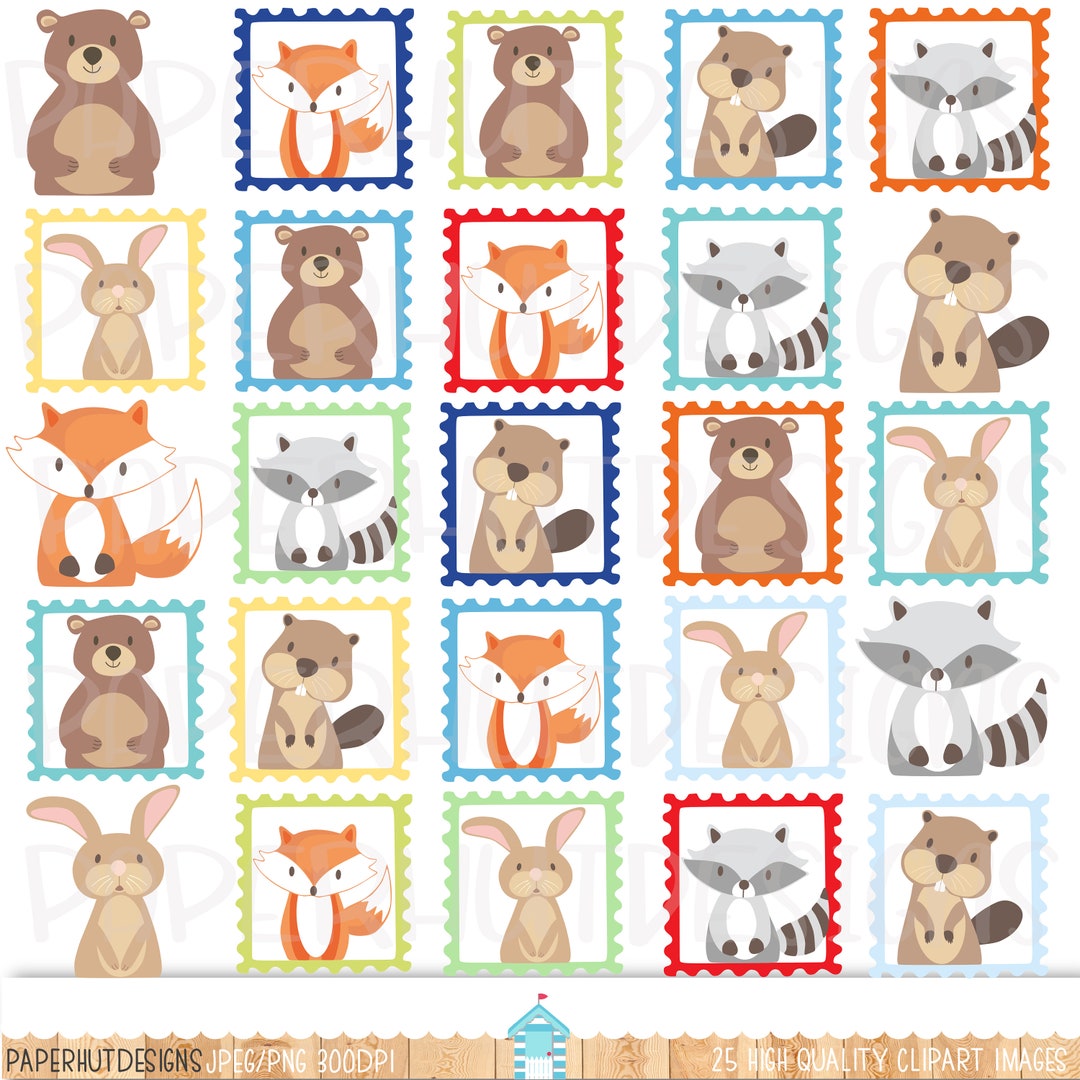 Woodland Animals Stamps Clipart-forest Animals Clip Art-animal Stamps ...