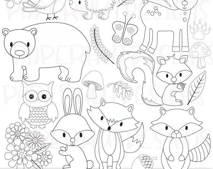 Woodland Animals Digital Stamps | Baby Animal Digital Stamp | Cute ...