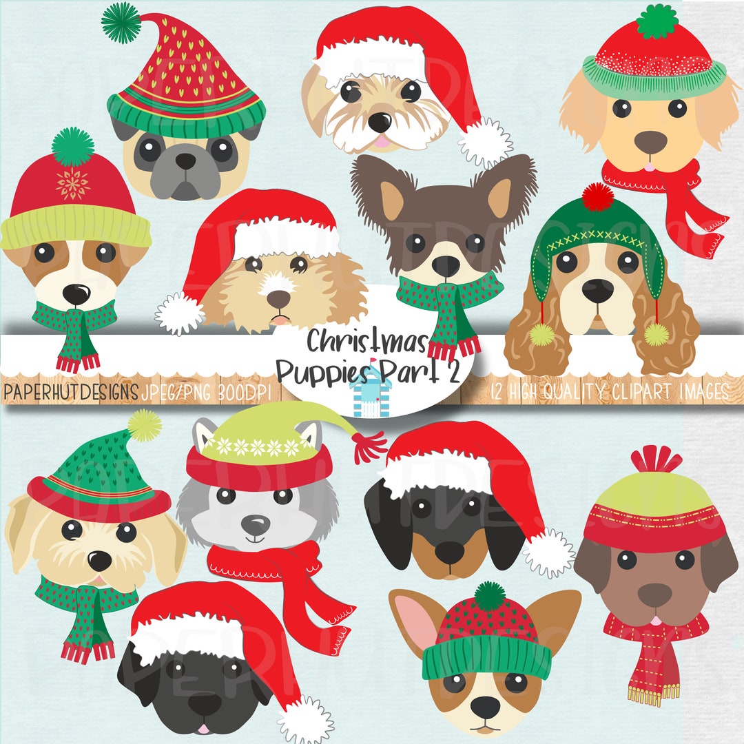 Christmas Puppies Clipart/christmas Puppy Dog Faces|dog Illustrations ...