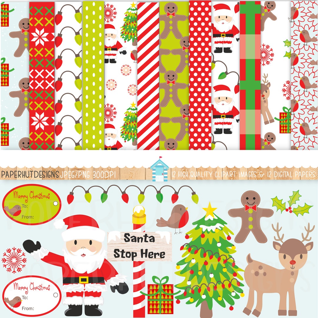 Christmas Clipart|christmas Digital Papers|santa Claus Christmas Clip ...