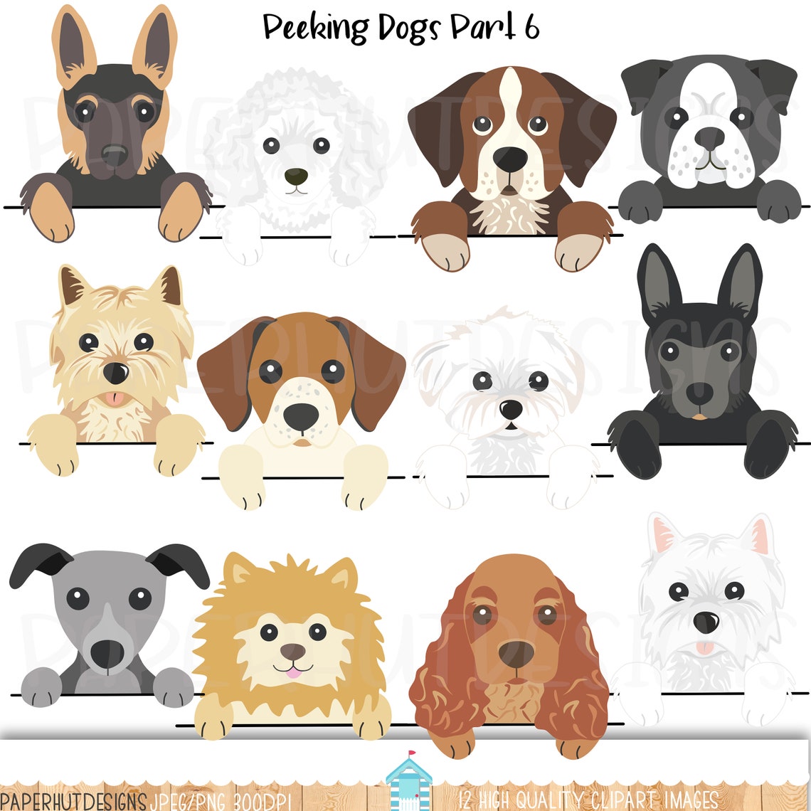 Peeking Dogs Clipart Part 6: Puppy Breeds Graphics (digital Download ...