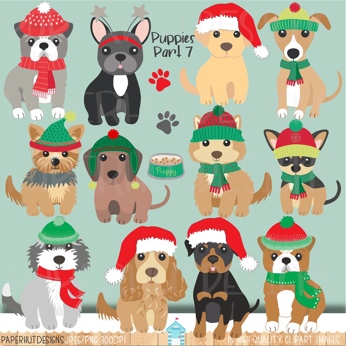 Christmas Puppy Dog Clipartpuppiesdog Clip Artpuppy Clip | Etsy