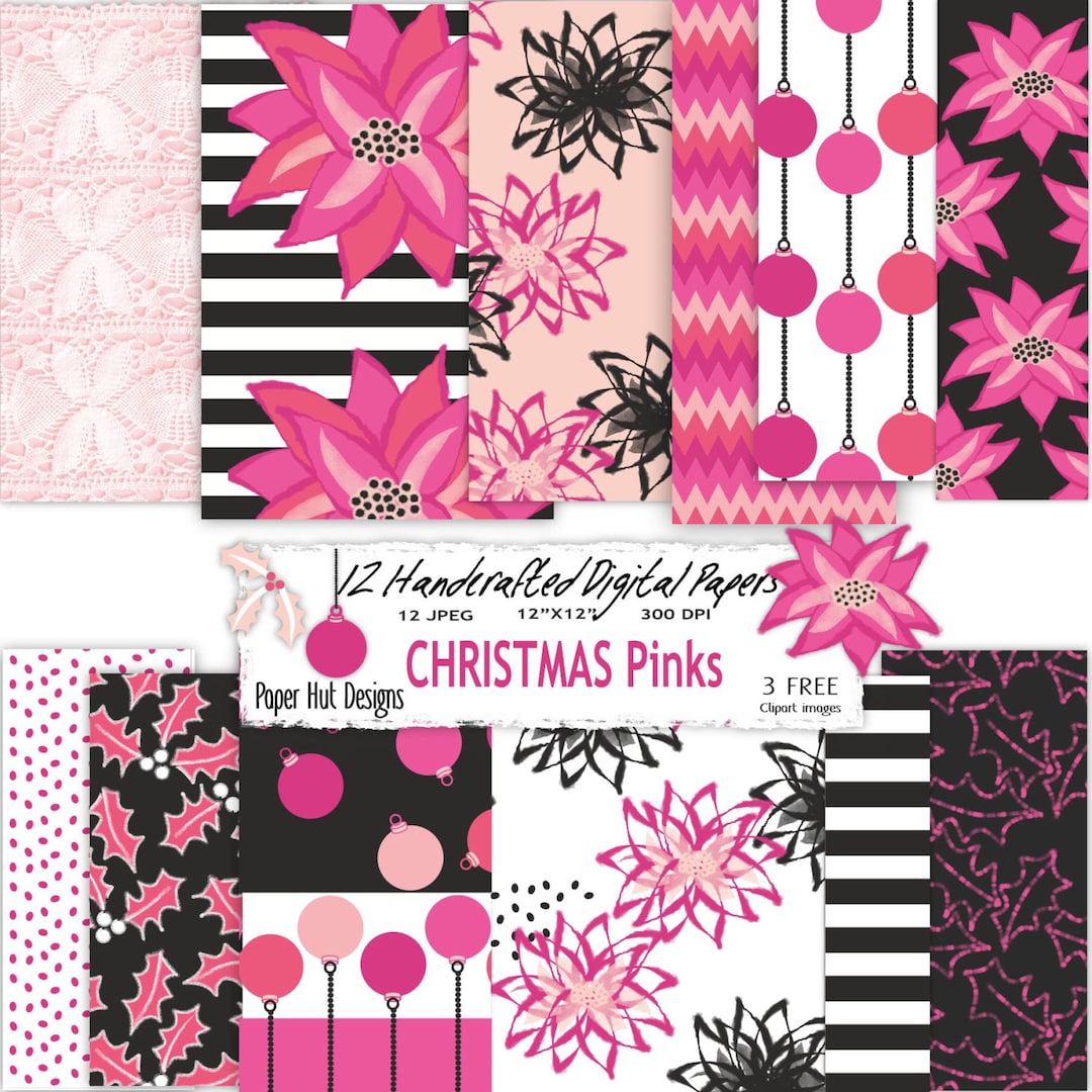 Christmas Floral Digital Papers & Clipart-holiday-christmas - Etsy