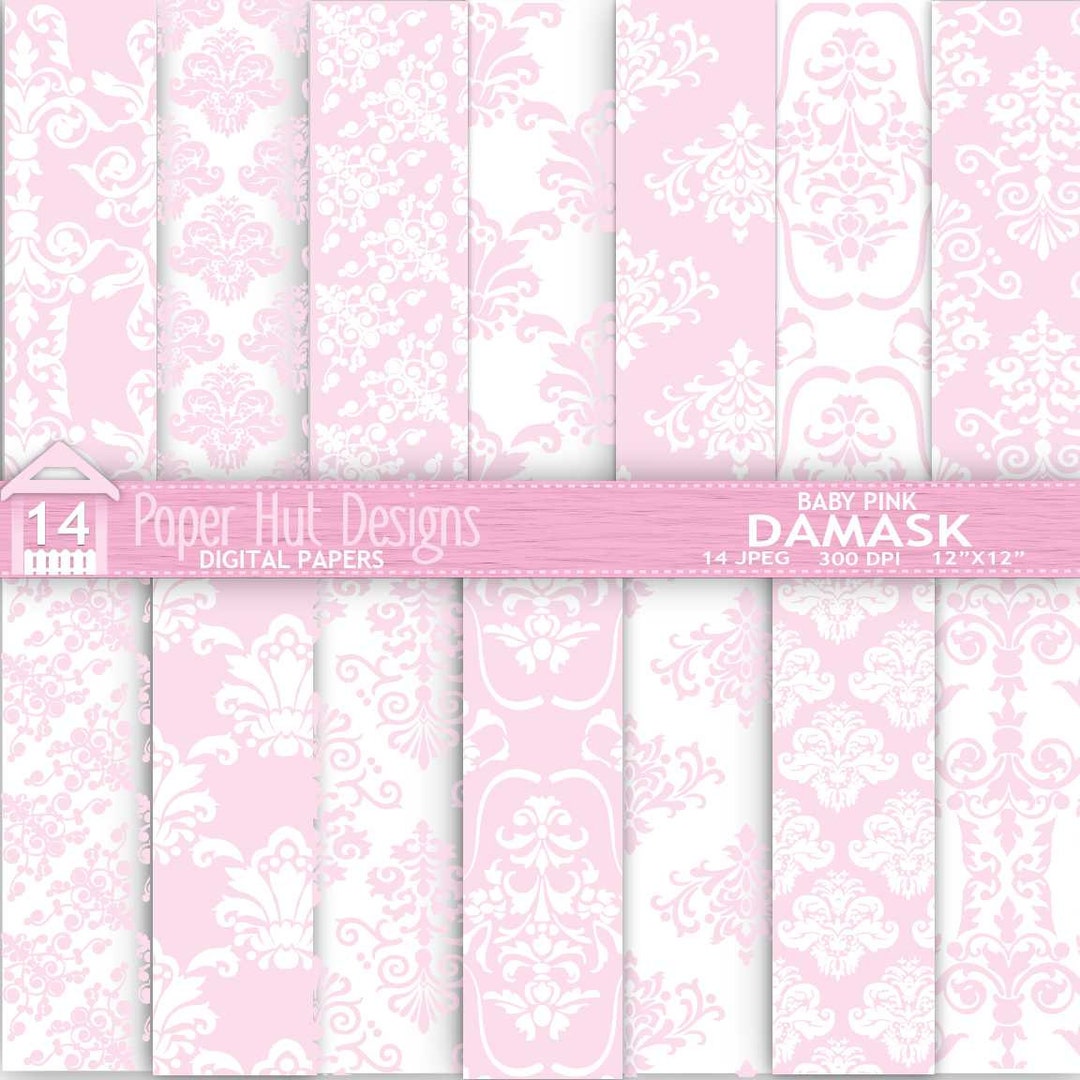 Baby Pink Damask Baby Shower Digital Papers-personal or Commercial Use ...