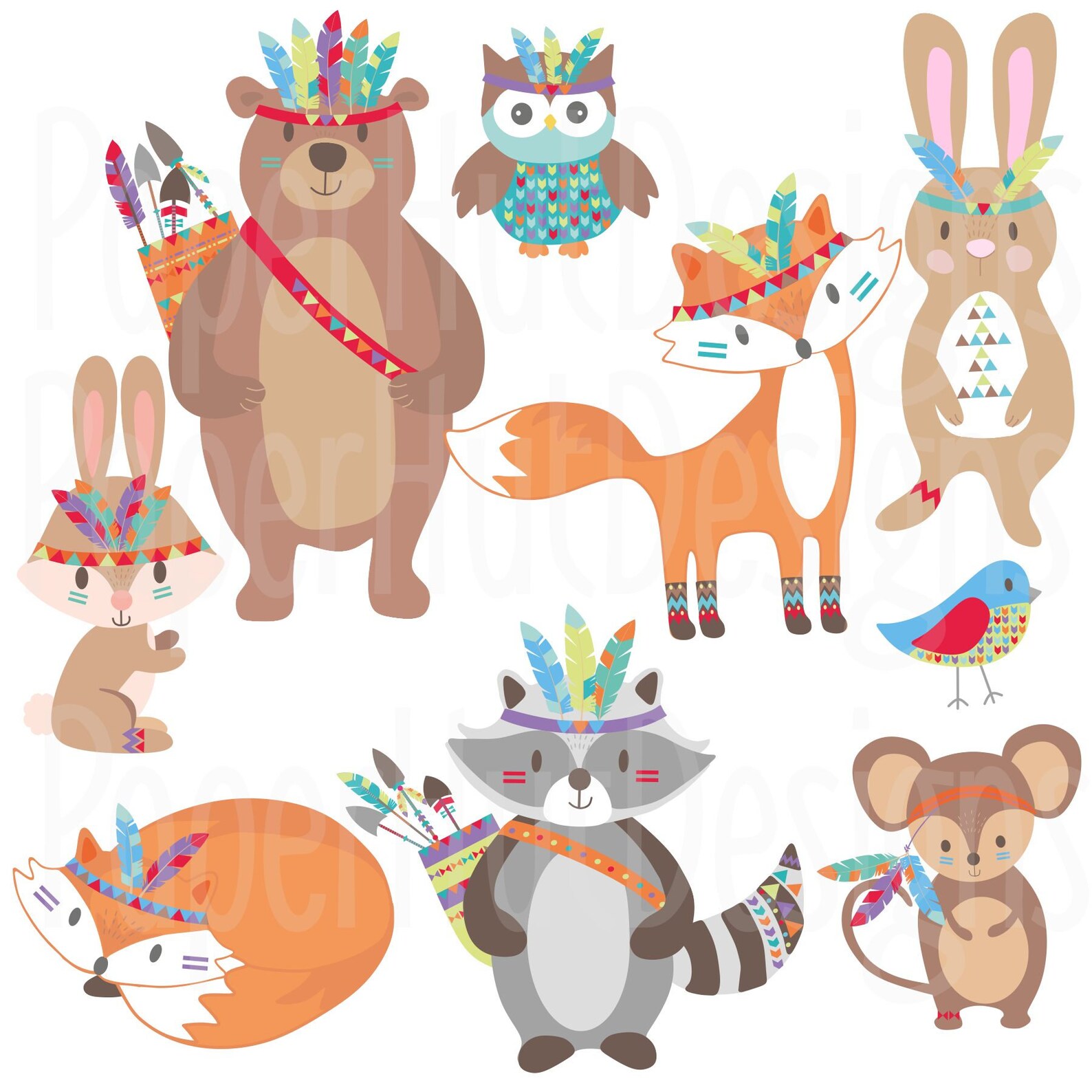 Tribal Woodland Animals Clipart-tribal Clip Art tribal Forest | Etsy