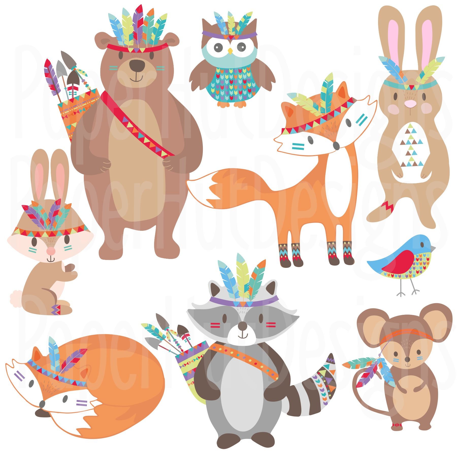 Tribal Woodland Animals Clipart-tribal Clip Art tribal Forest - Etsy UK