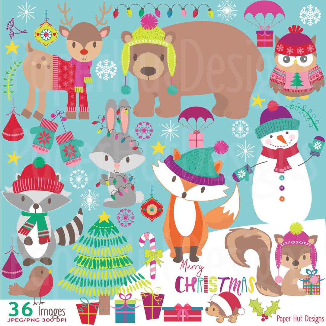 Christmas Woodland Clipart-woodland Animals Clipart-christmas Clip Art ...