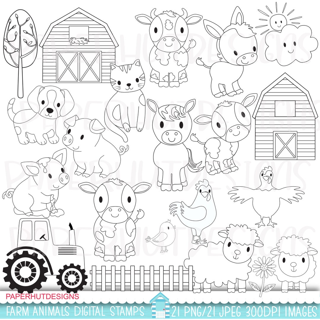 Farm Animals Digital Stamps|farm Animals Clip Art|farmyard Animals ...