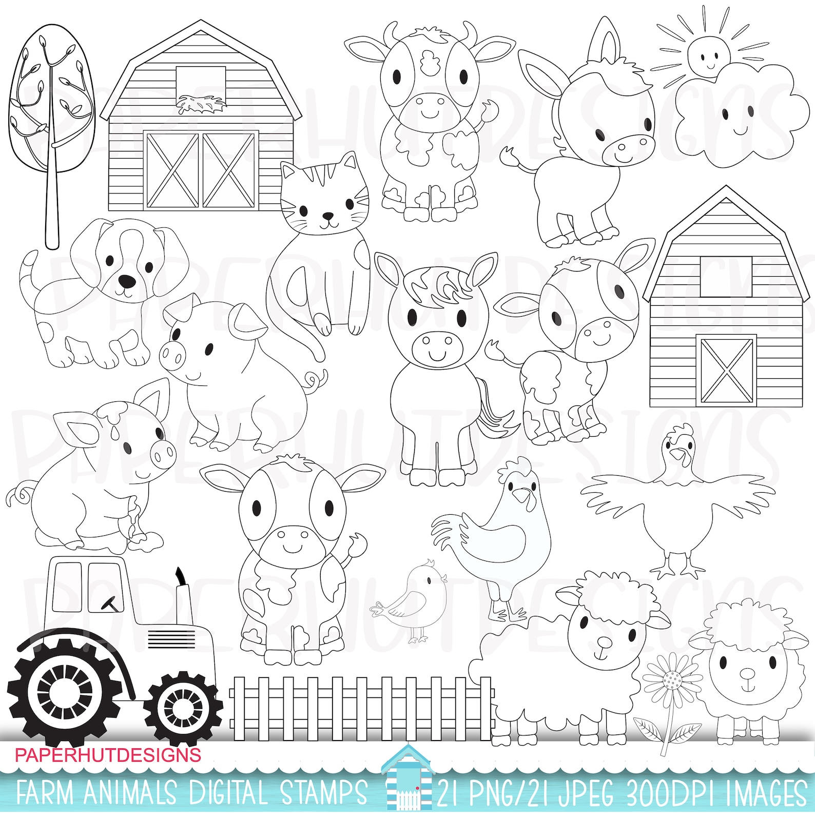 Farm Animals Digital Stampsfarm Animals Clip Artfarmyard - Etsy