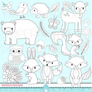 Woodland Animals Digital Stamps|forest Animals Digital Stamps|woodland ...