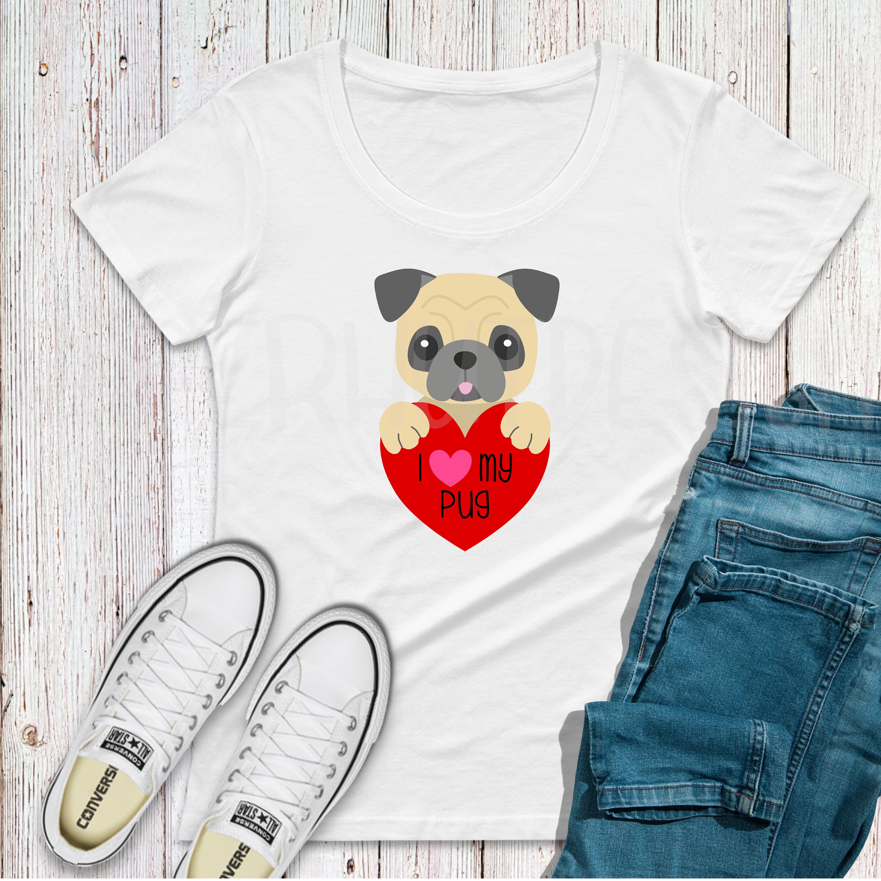 Valentine Pug Dogs Clipart-pug Valentine Clipart-cute Pug | Etsy