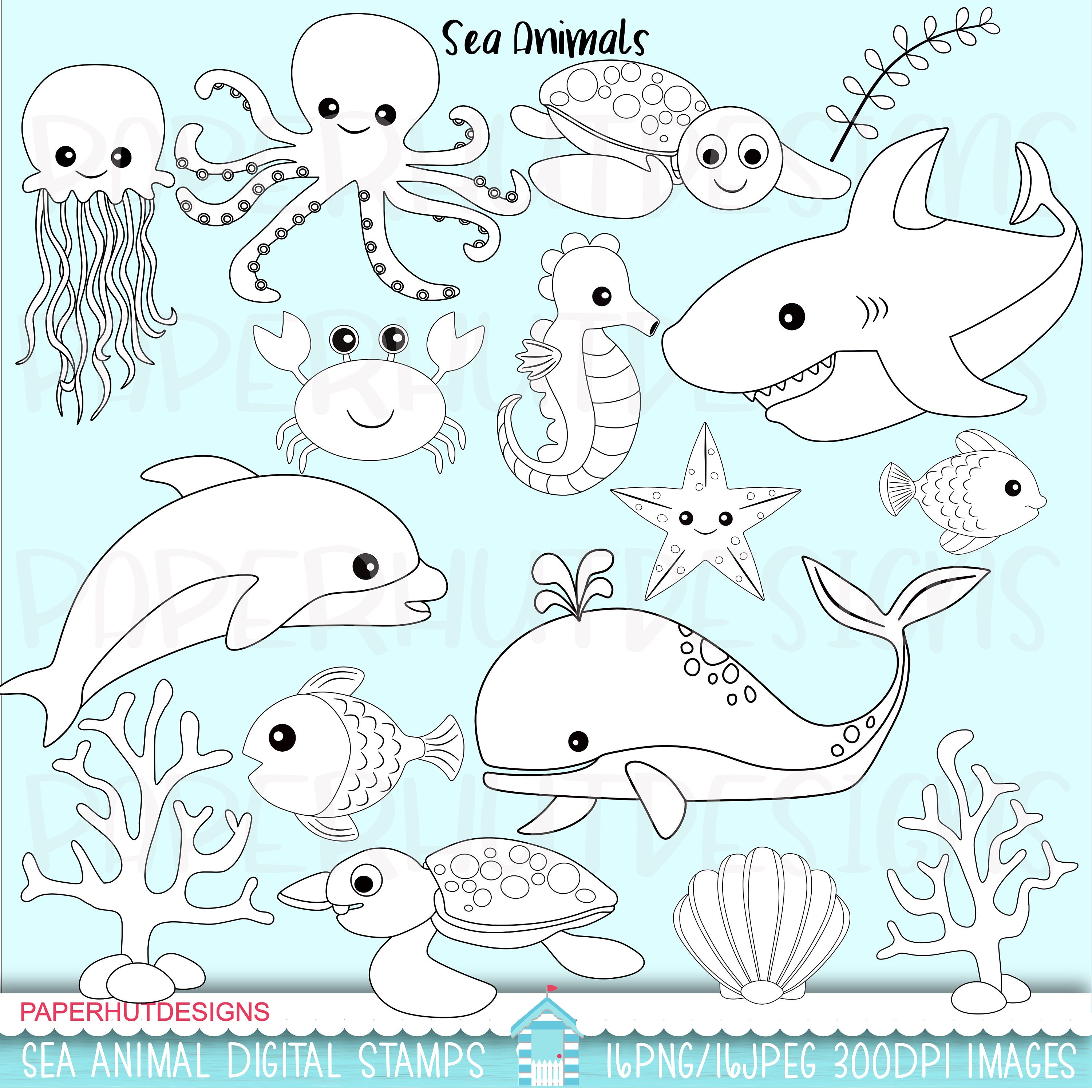 Sea Animals Digital Stampsunder the Sea Digital Stampssea - Etsy