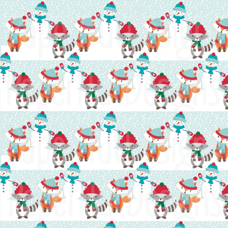 Christmas Digital Papers-christmas Clipart-woodland Animals - Etsy