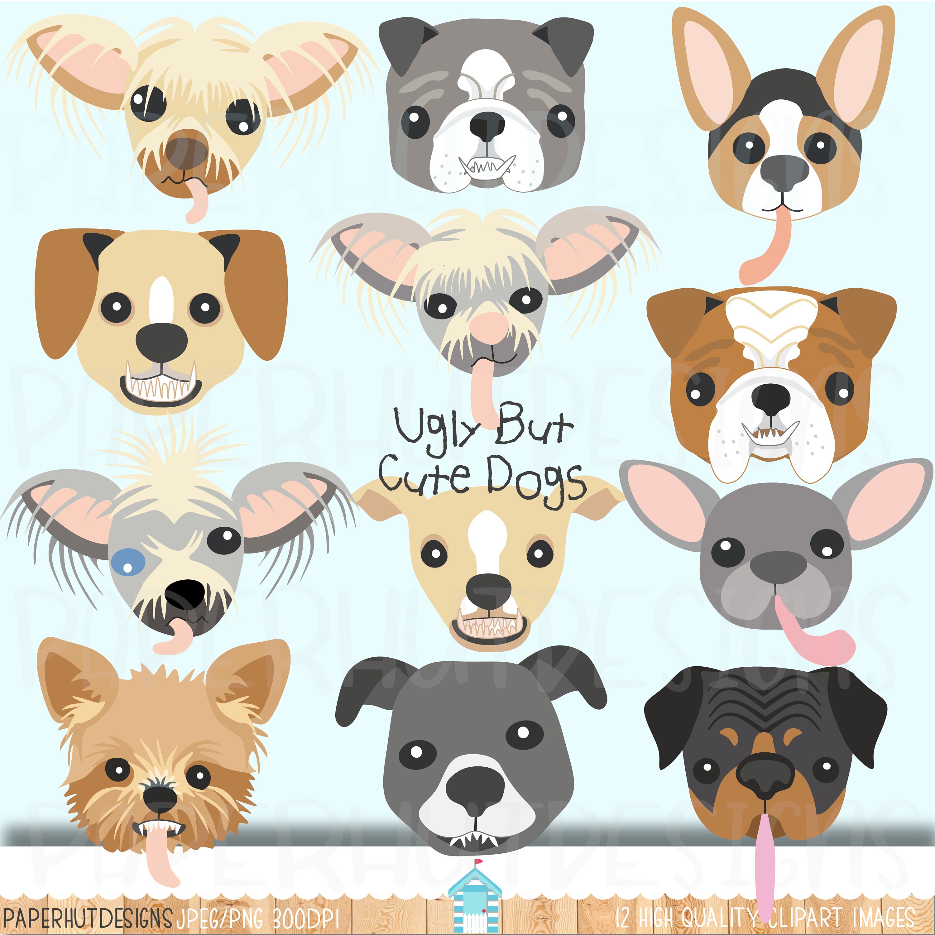 Ugly but Cute Dog Faces Clipartdog Heads Clipartpuppiesdog - Etsy Australia