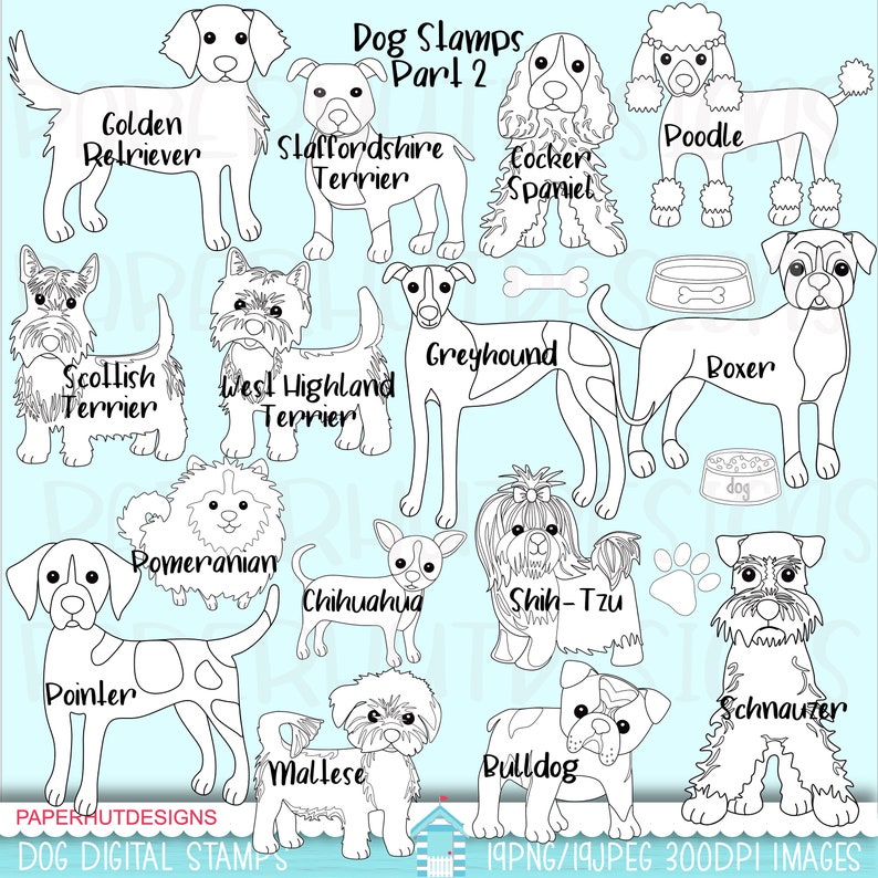 Dogs Digital StampsDogs Black and White StampsDog | Etsy