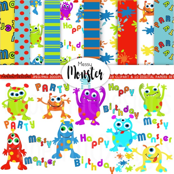 Monster Clipart and Digital Paper Set Monster Party Clip - Etsy UK
