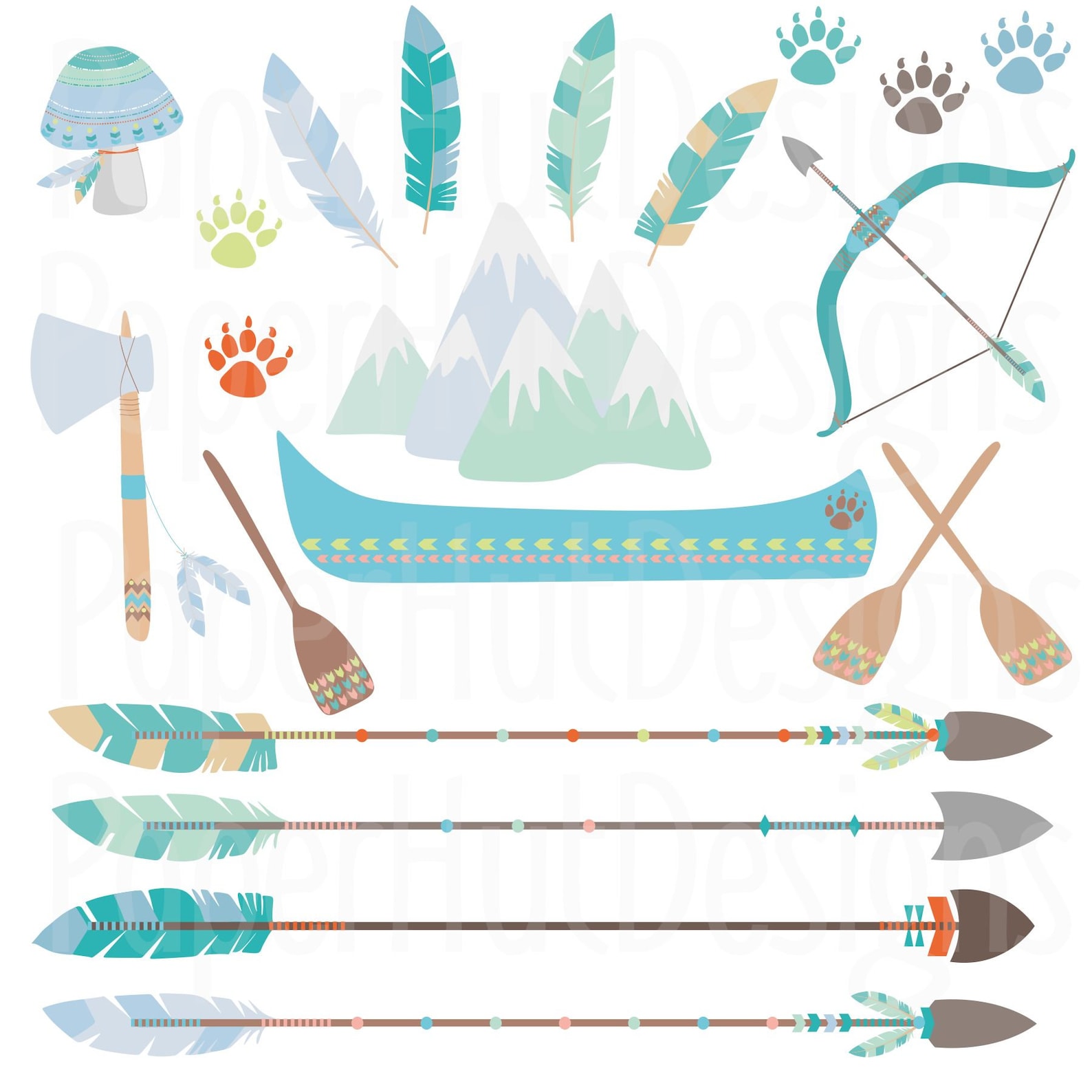 Tribal Woodland Animals Clipart-tribal Forest Animals- Camping-teepee ...