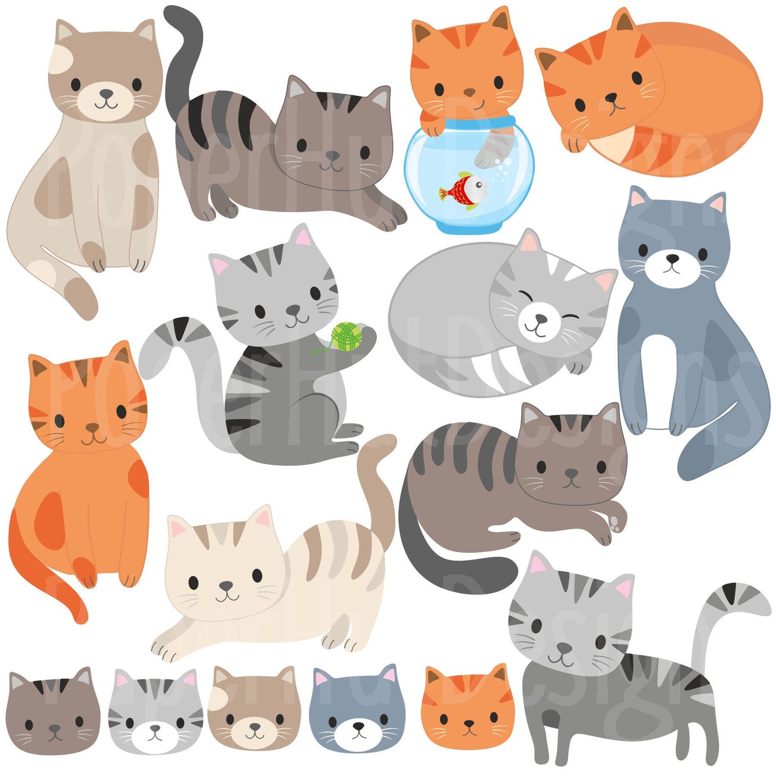 Cat Clipart-Cute Cat Clip Art-Kitties Clipart-Kitten | Etsy